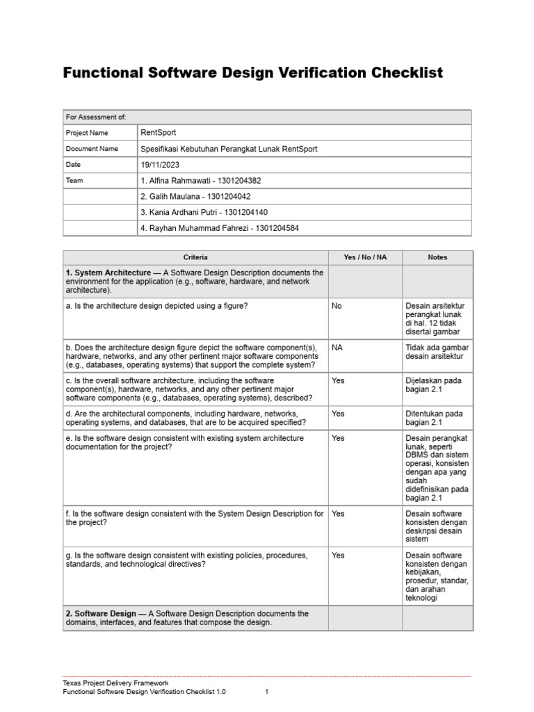 SDD Verification Checklist - RentSport | PDF | Data Model | User Interface