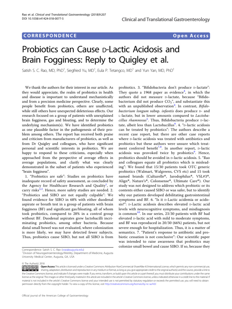 Probiotics Can Cause D-Lactic Acidosis and Brain F | PDF | Probiotic ...