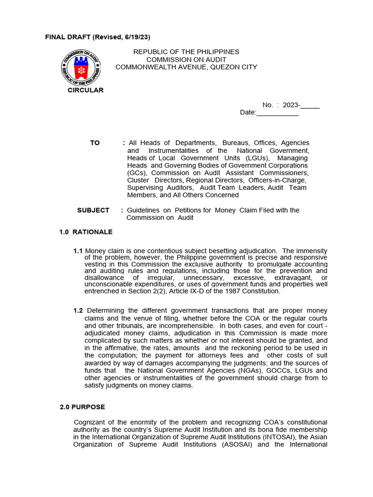 Guidelines On Petitions For Money Claim Filed With COA | PDF | Interest ...