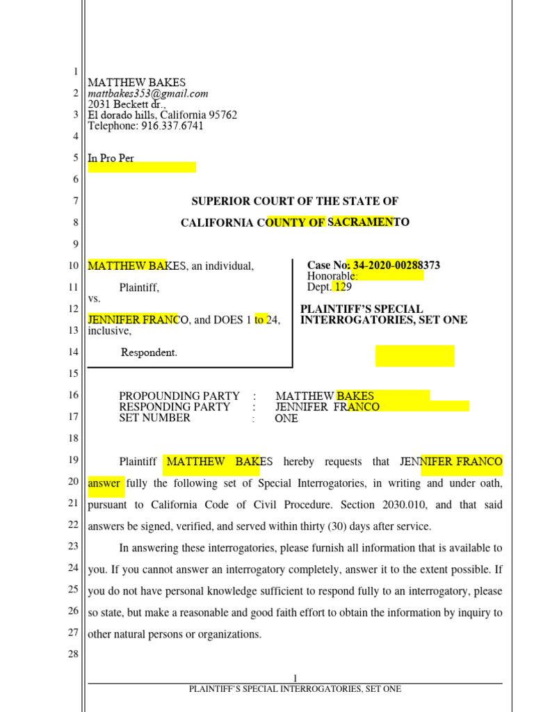 Special Interrogatories For Jennifer Franco | PDF | Mail | United ...