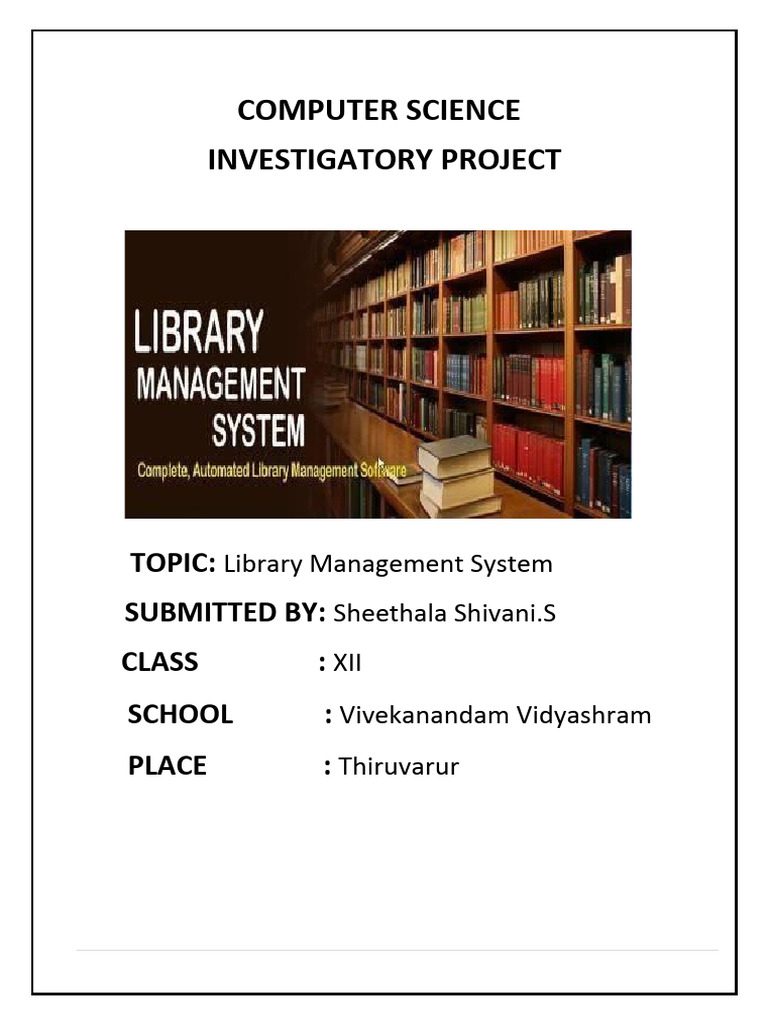 Computer Science Investigatory Project: Topic: Submitted By: Class ...