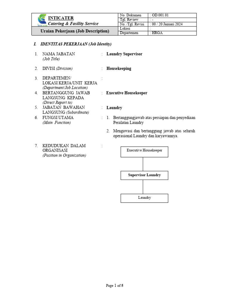 JD Supervisor Laundry | PDF