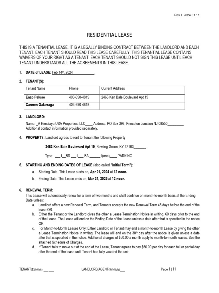 Lease - Agreement - 2463 Ken Bale Boulevard Apt 19 - Enzo Peluso ...