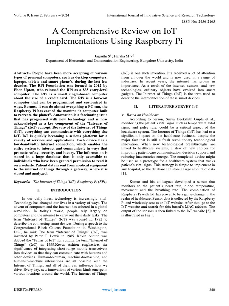 A Comprehensive Review On IoT Implementations Using Raspberry Pi | PDF | Internet Of Things ...