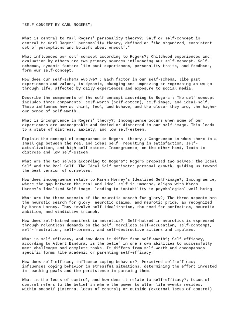 Self-Concept by Carl Rogers | PDF | Self Efficacy | Self Concept