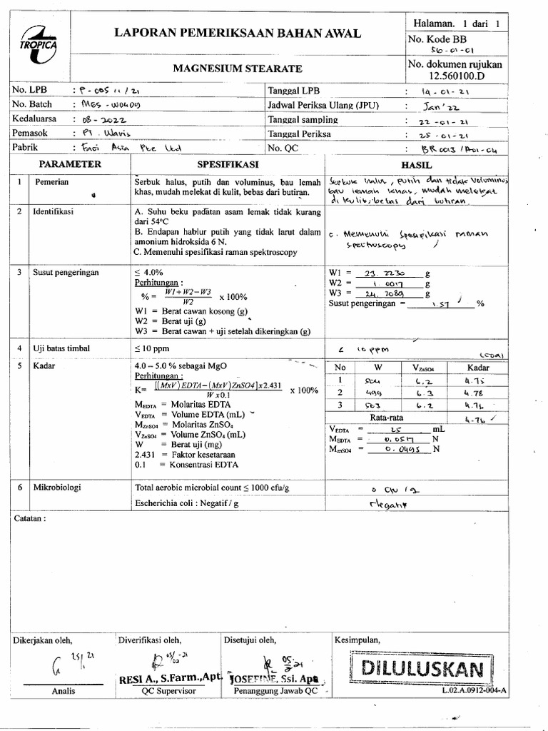 LPB COA Magnesium Stearate BR 0013 | PDF