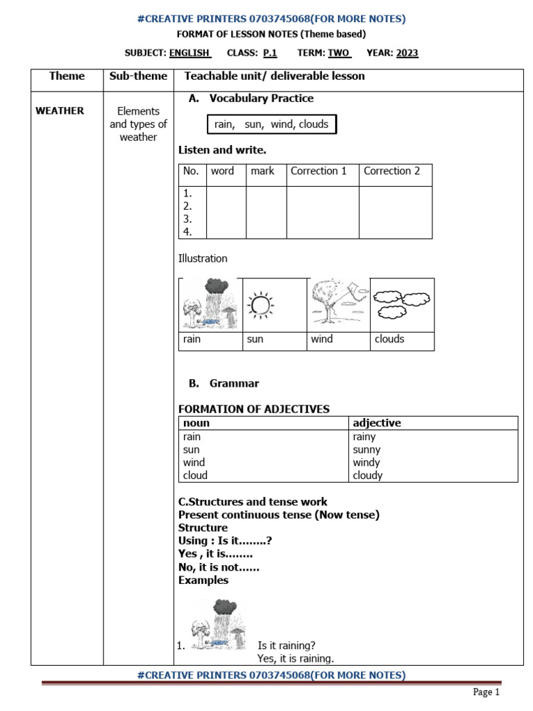Primary One English Notes Term Two 2022 EDITED FINAL | PDF | Plural ...