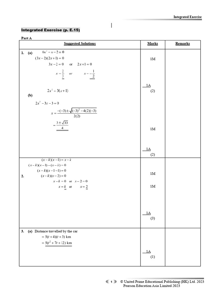 HKDSE MIA 3E 4A IntExerciseSol E | PDF | Equations | Cartesian ...
