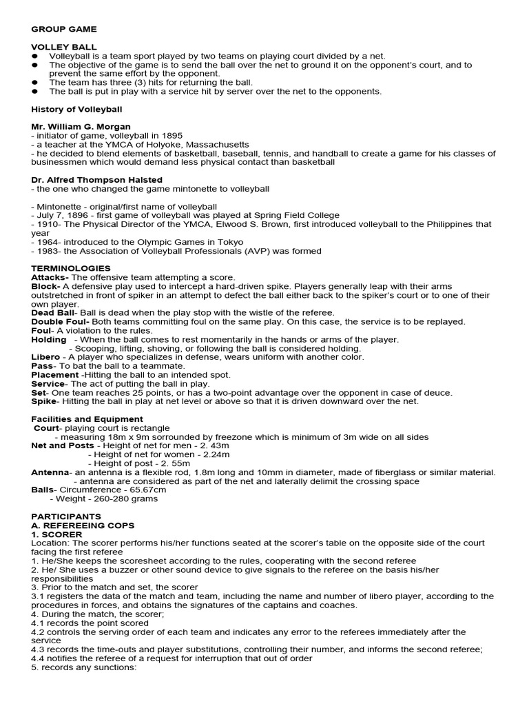 Group Game Prelim PDF Volleyball Sports Rules And Regulations