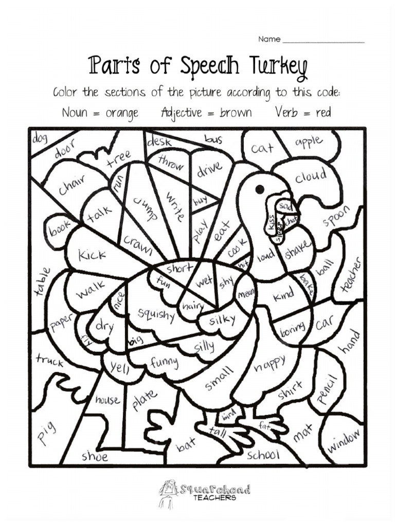 Turkey Color by Parts of Speech | PDF