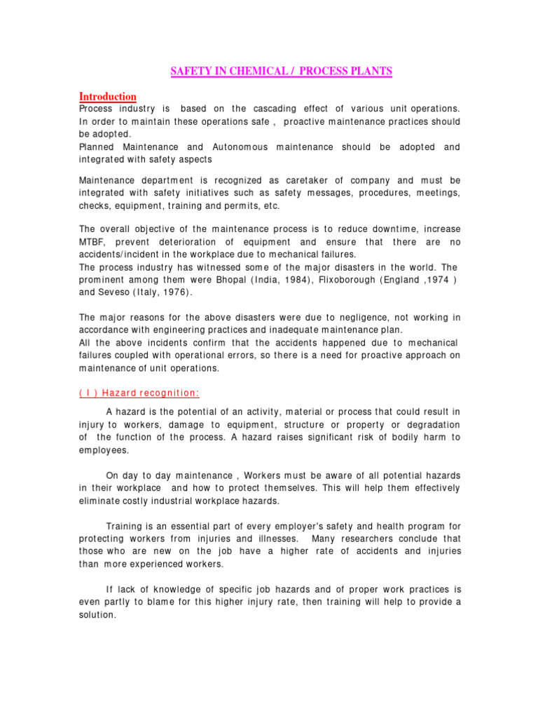 Chemical Plant Safety Management Guide | PDF | Safety | Hazards