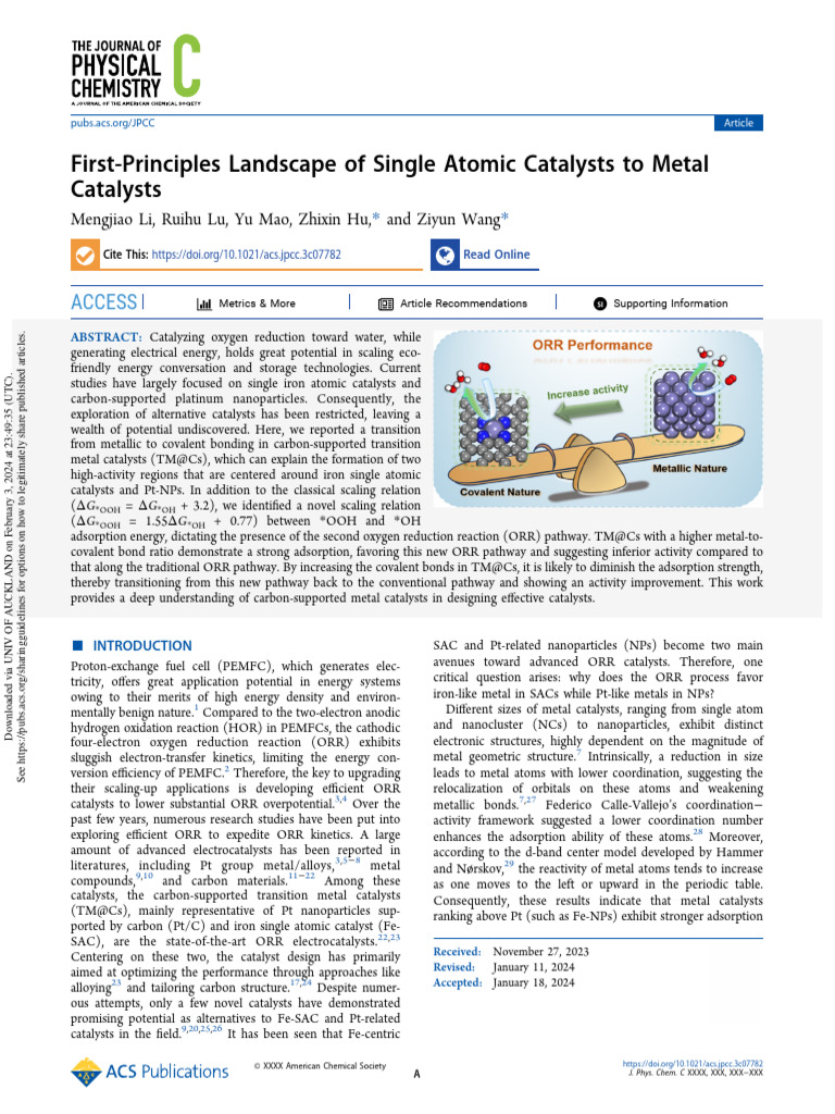 Li Et Al 2024 First Principles Landscape of Single Atomic Catalysts To Metal Catalysts | PDF ...