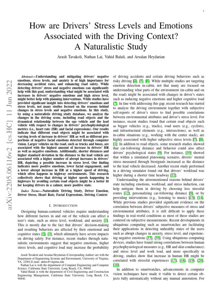 How Are Drivers' Stress Levels and Emotions Associated With The Driving ...