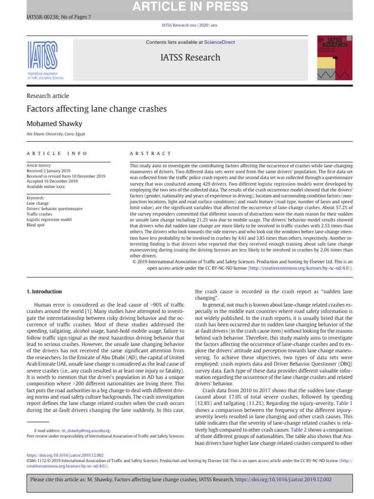 Factors Affecting Lane Change Crashes | Download Free PDF | Lane | Traffic