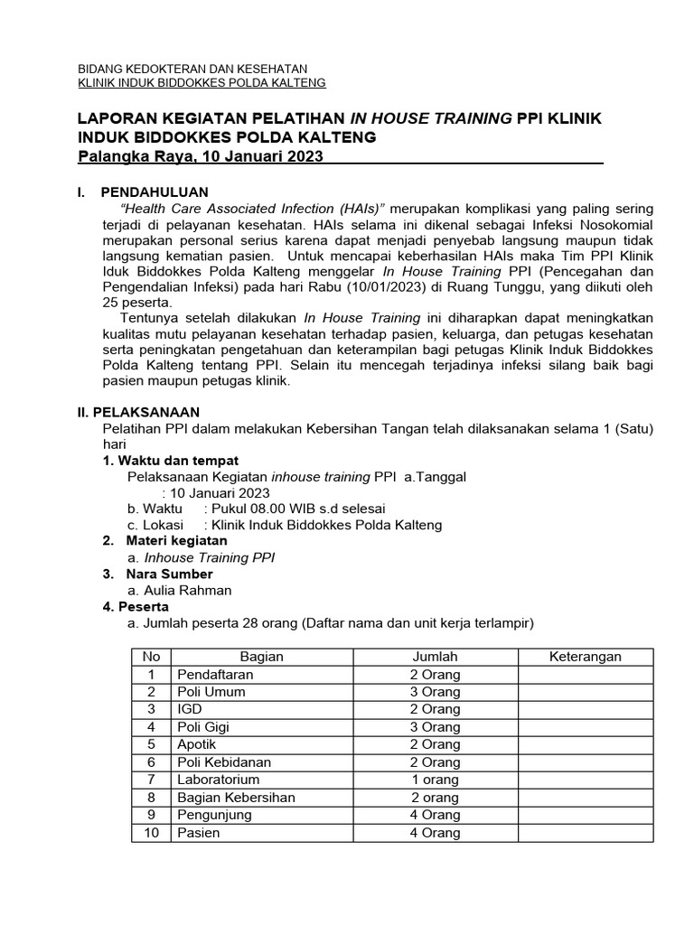 CONTOH Bukti Pelaksanaan Inhouse Training | PDF