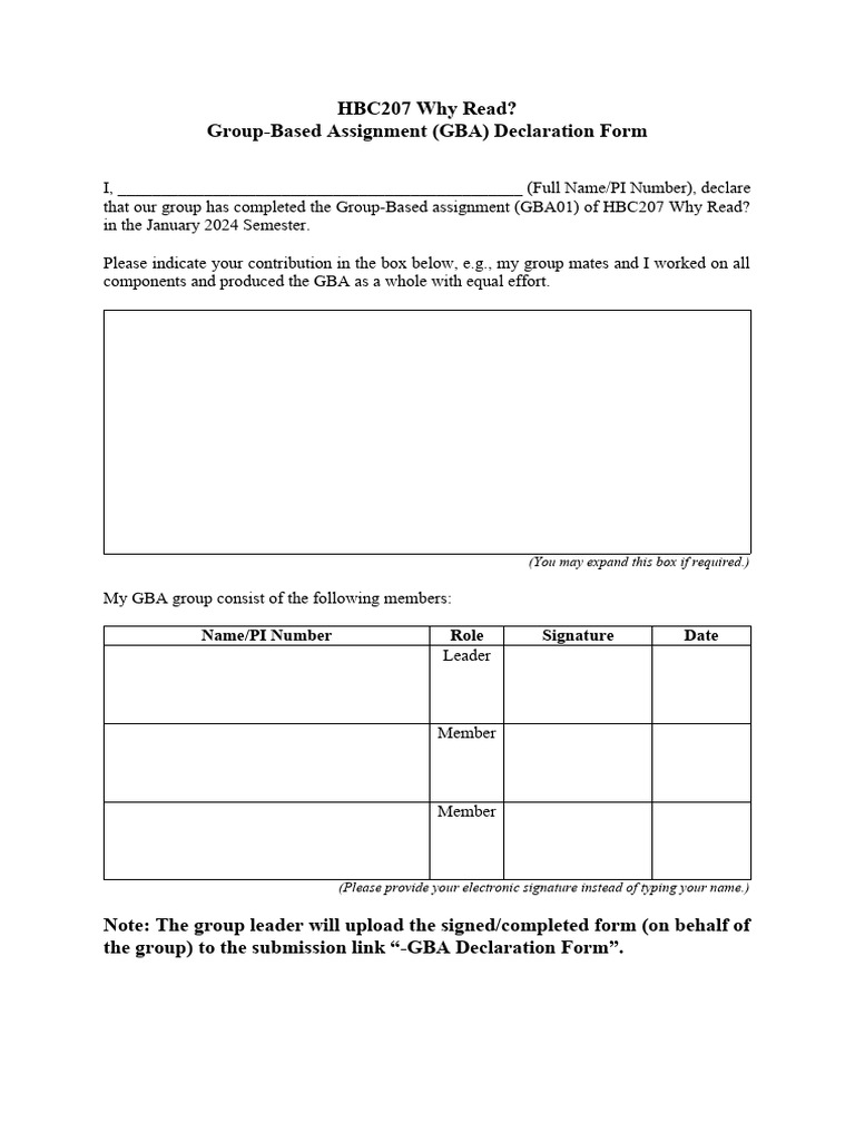 HBC207 Group Assignment Declaration Form | PDF | Business | Computers