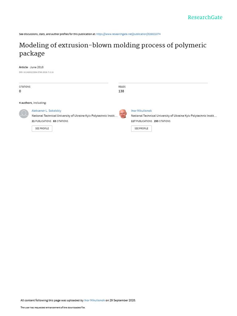 Modeling of Extrusion-Blown Molding Process of Pol | PDF | Extrusion | Viscosity