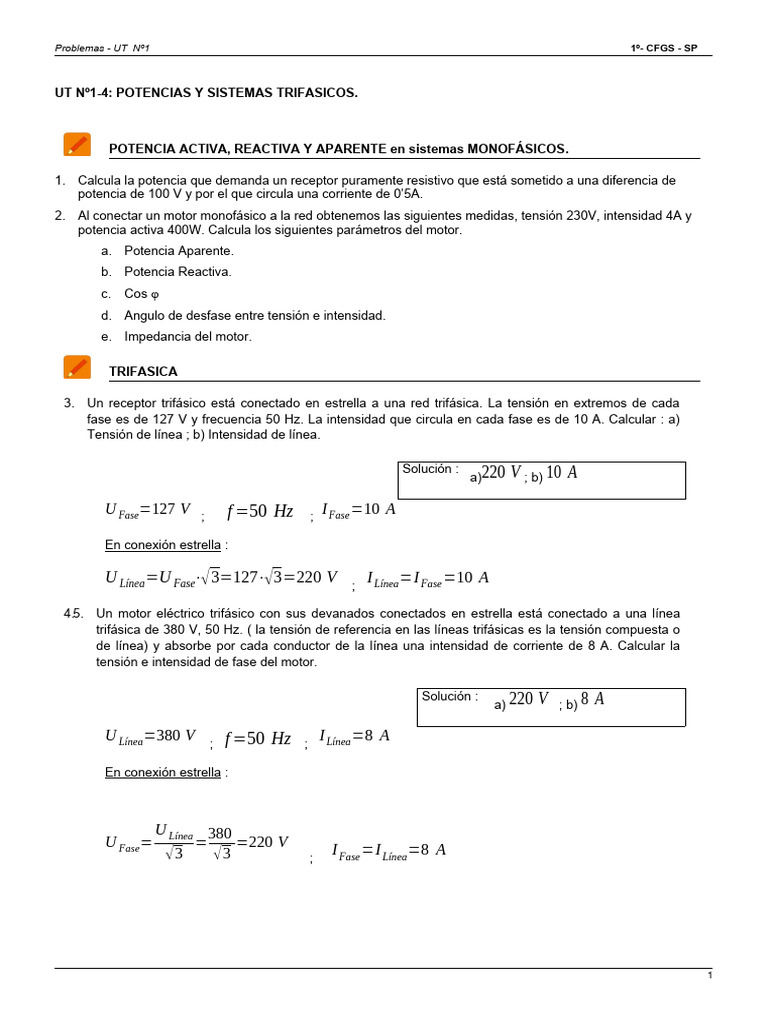 Problemas Ut Nº1-4. Trifasica. | PDF | Energia electrica | Corriente eléctrica