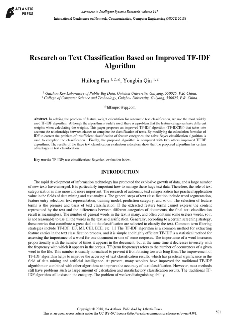 Fan & Qin, 2018, Research On Text Classification Based On Improved TF-IDF Algorithm | PDF ...