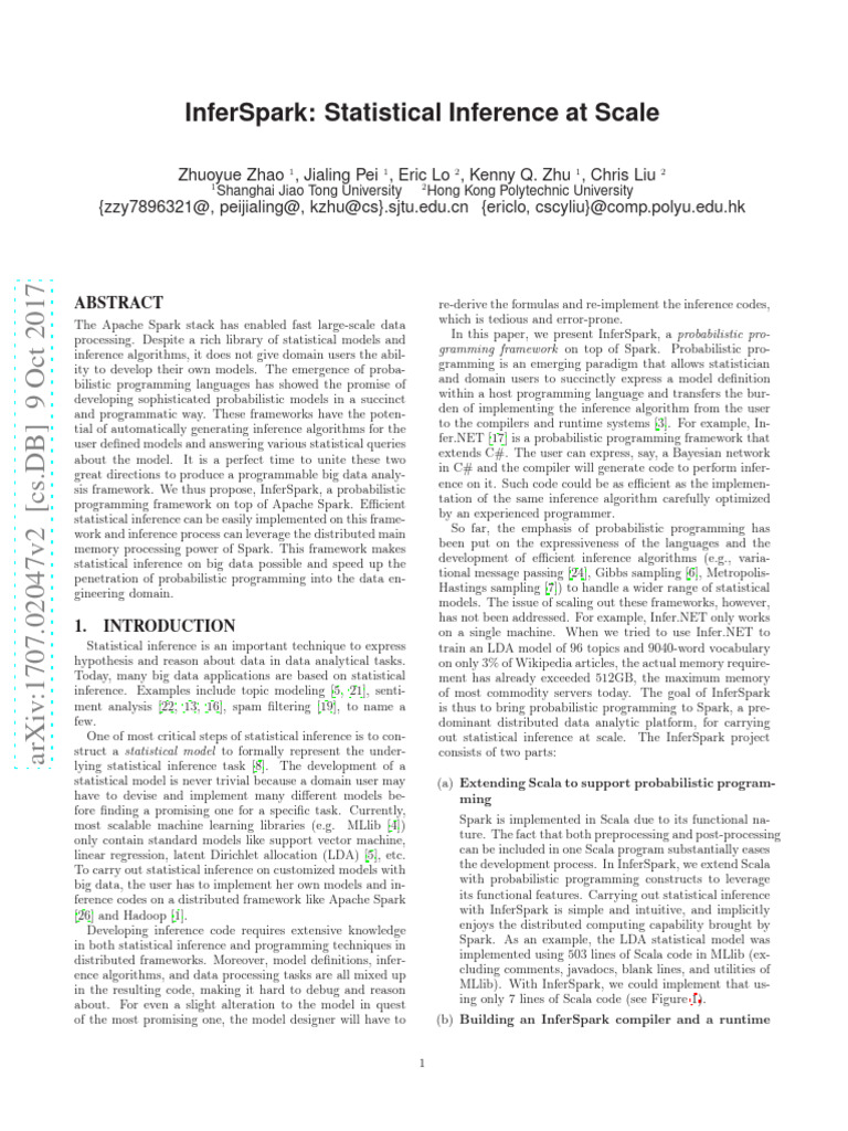 Zhao Et Al, 2017, InferSpark - Statistical Inference at Scale | PDF ... Zhao Et Al, 2017, InferSpark - Statistical Inference at Scale | PDF ...