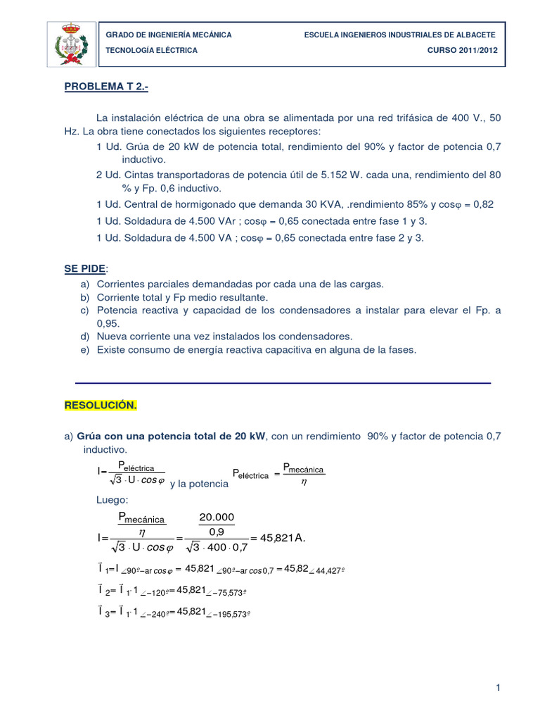 Problem Resuelto T02 | PDF | Energia electrica | Ingeniería