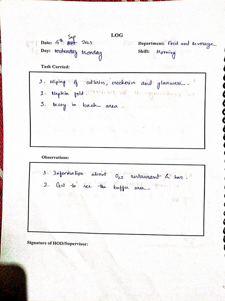 F&B Log Book | PDF