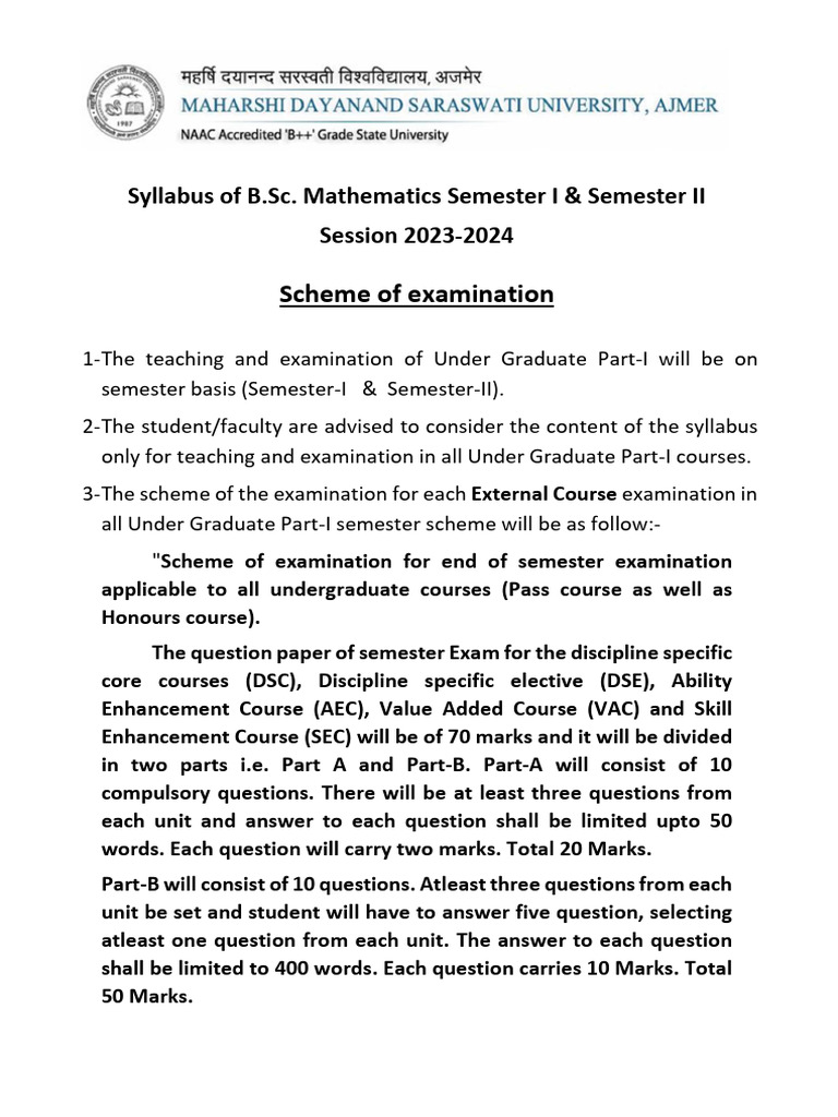907 - B.sc. Mathematics (Semester I&II) | PDF | Mathematics | Equations
