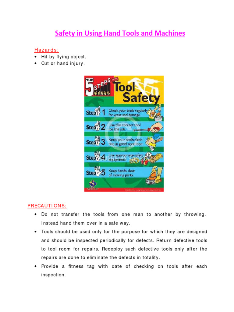 Safety in Using Hand Tools | PDF