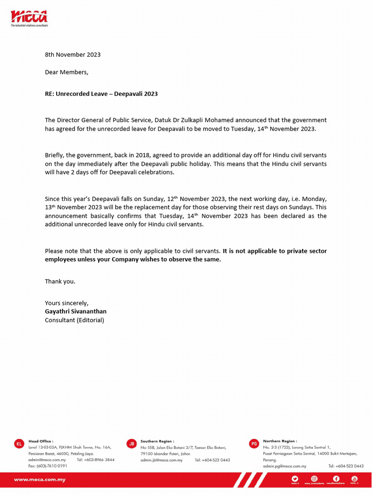 Deepavali 2023 Unrecorded Leave Update | PDF | Religion & Spirituality
