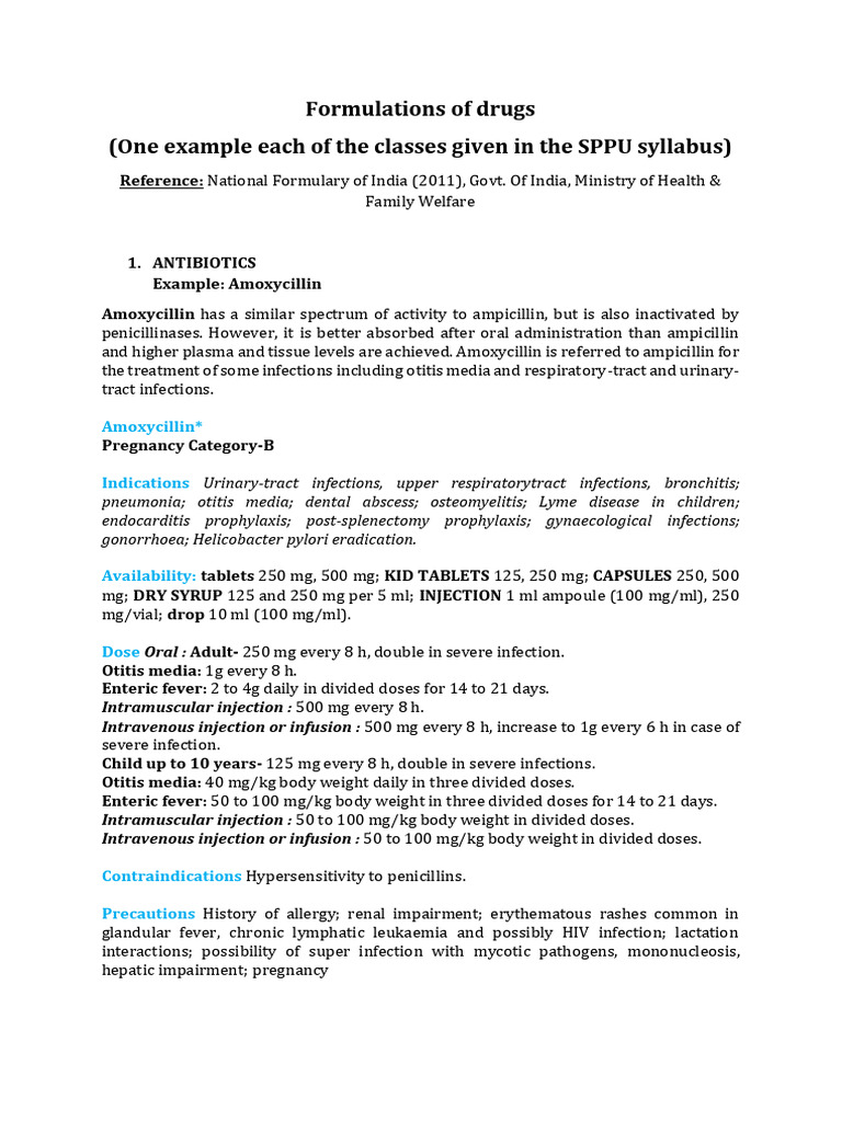 Formulations of Representative Drugs From Antibiotics, Antipyretics ...