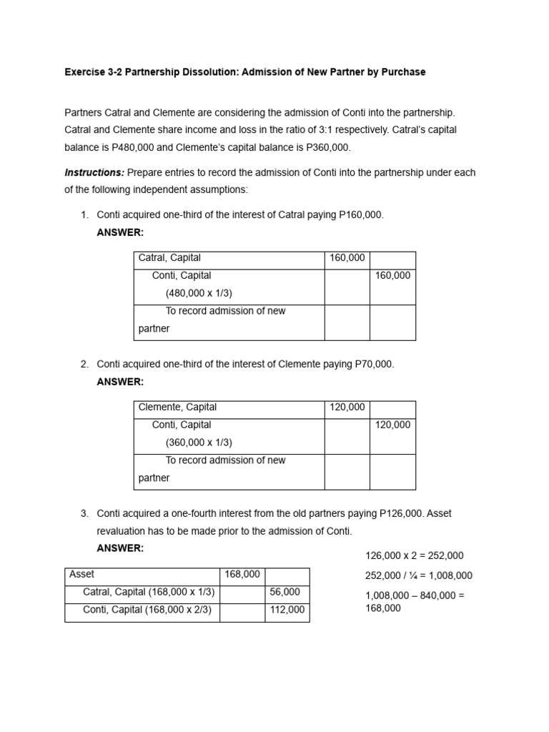 Partnership Dissolution Admission Of New Partner By Purchase Pdf
