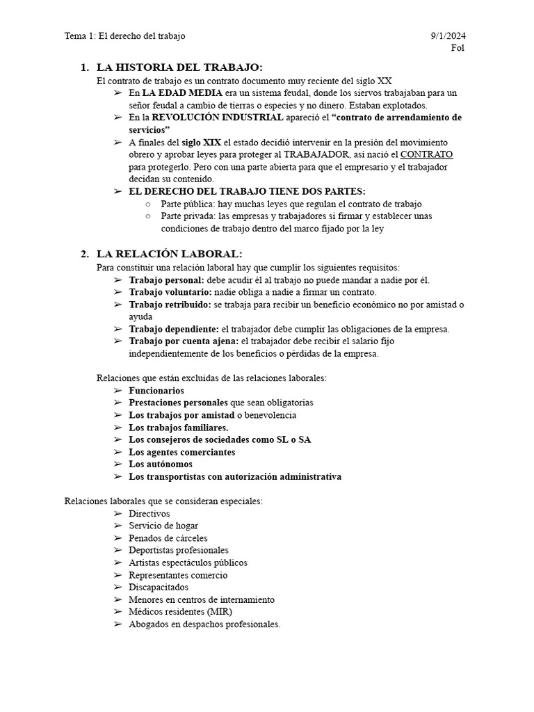 Tema 1 FOL RESUMEN | PDF | Derecho laboral | Justicia