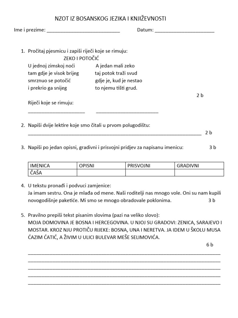 NZOT IZ BOSANSKOG JEZIKA I KNJIŽEVNOSTI - Dalia | PDF