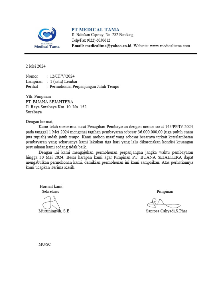 Surat Permohonan Jatuh Tempo (Murtiningsih) | PDF