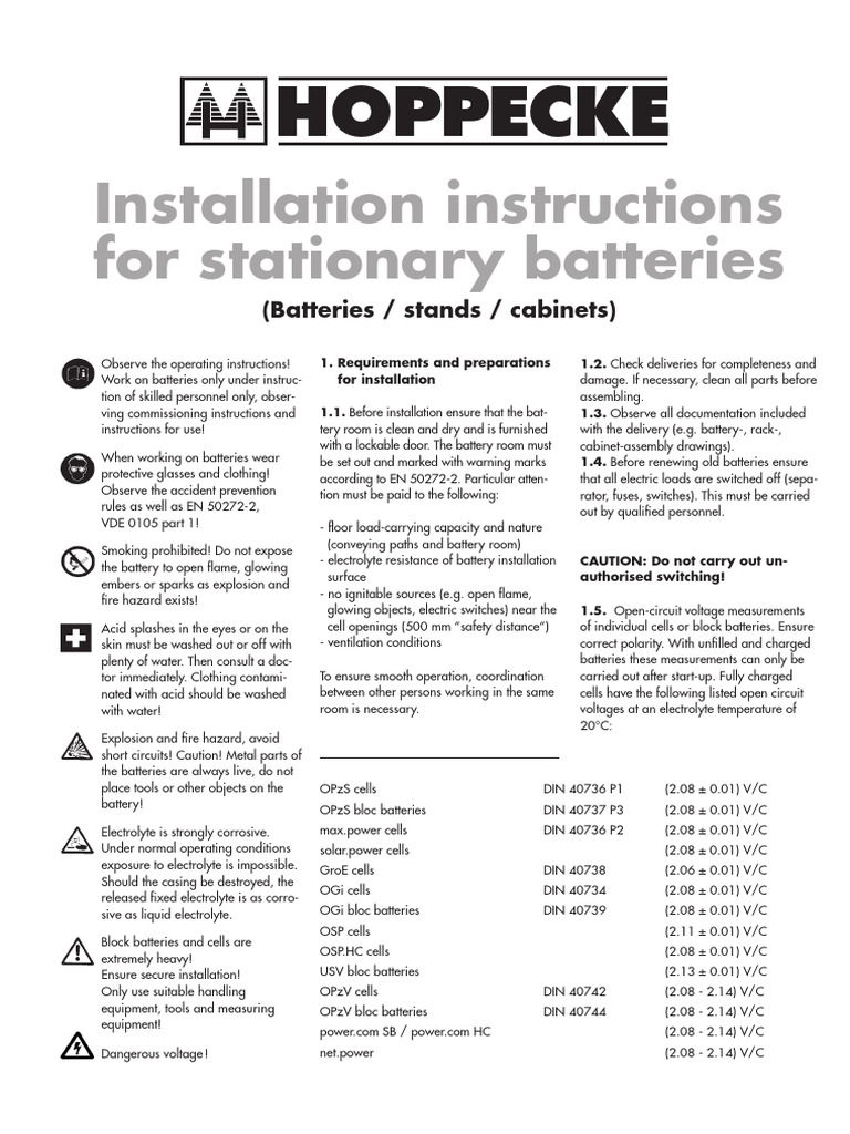 Installation Instructions For Stationary Batteries English 07 02 | PDF ...