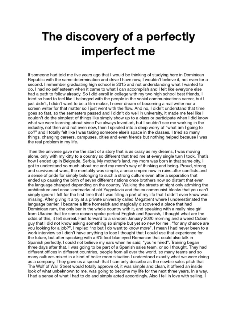 The Discovery of A Perfectly Imperfect Me - Bsarna:Essay | PDF