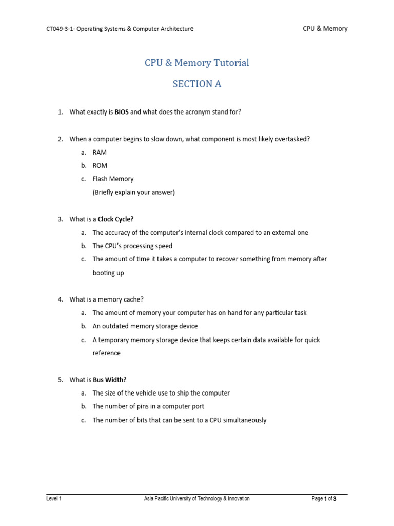 05B CPU&Memory | PDF | Computer Data Storage | Random Access Memory