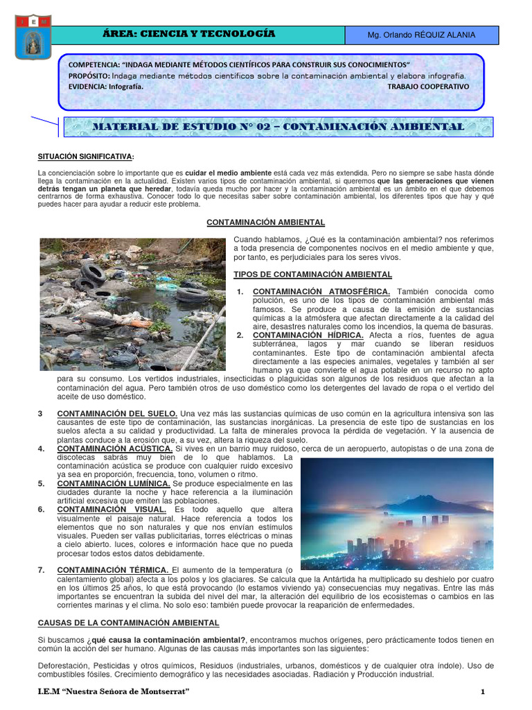 Material de Estudio #02 - Contaminación Ambiental | PDF | Contaminación | La contaminación del agua
