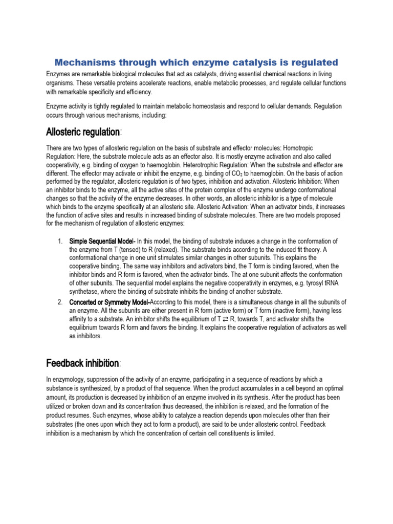 Enzymes Are Remarkable Biological Molecules That Act As Catalysts | PDF ...