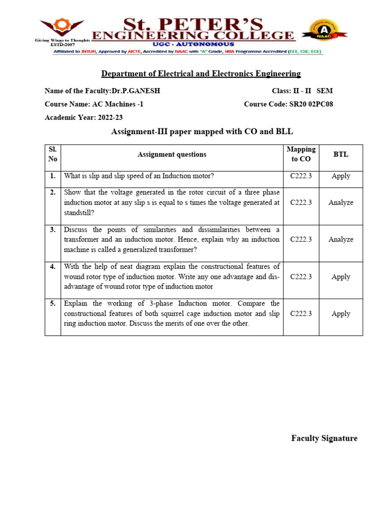 AC Machines - 1 Assignments-3,4,5 | PDF | Electric Motor | Electronics