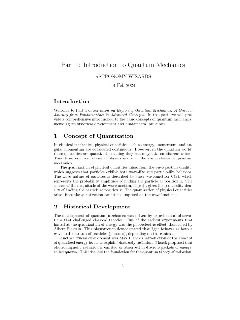 Quantum Mechanics 1 - 2024-02-14 - 183023 | PDF | Quantum Mechanics | Quantization (Physics)