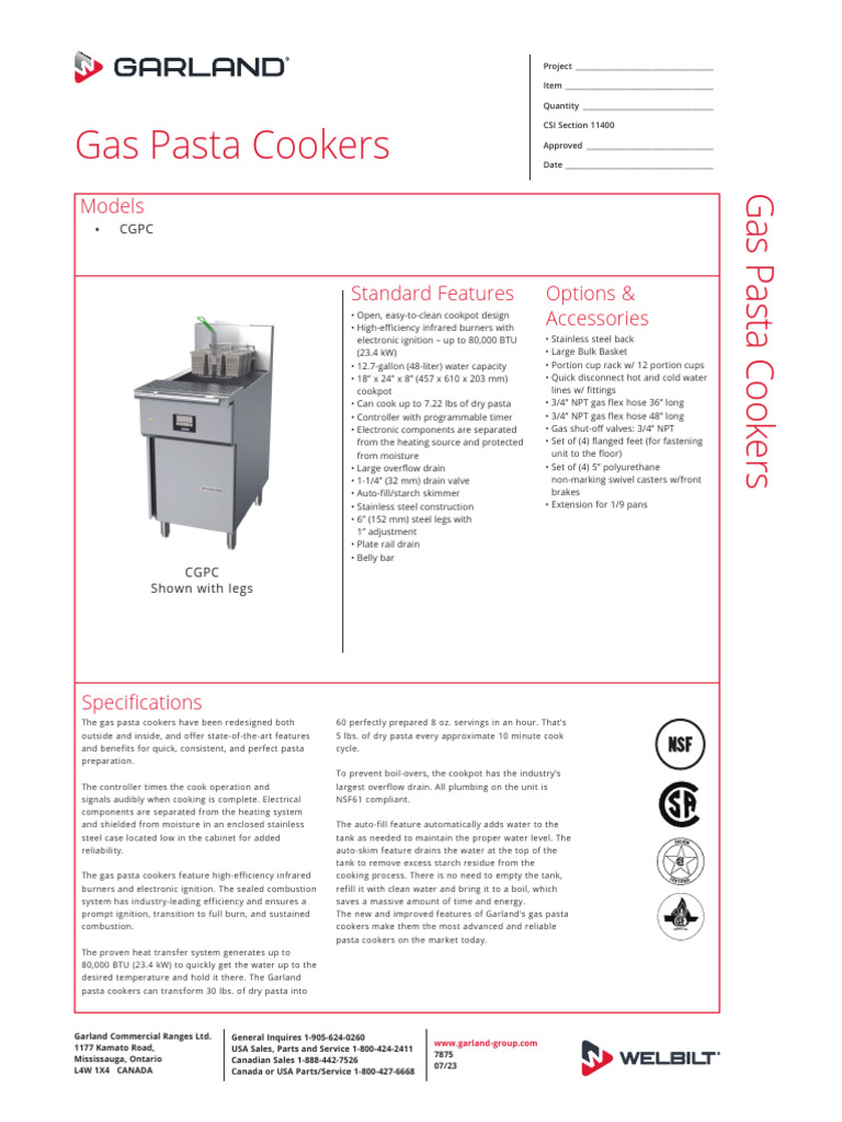 Garland US Range CGPC - SpecSheet | PDF | Liquefied Petroleum Gas | Propane