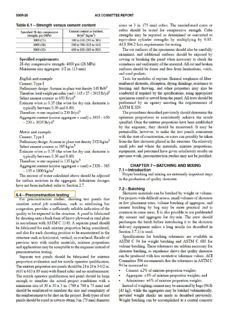 Shotcrete Spec ACI 506R 26 6.4 | PDF