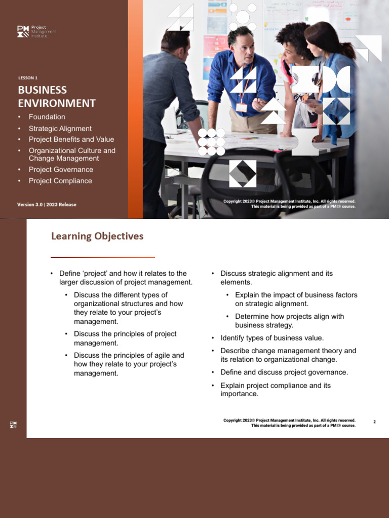 Lesson 1 - PMP Authorized Exam Prep - V3 - Business Environment | PDF | Agile Software ...
