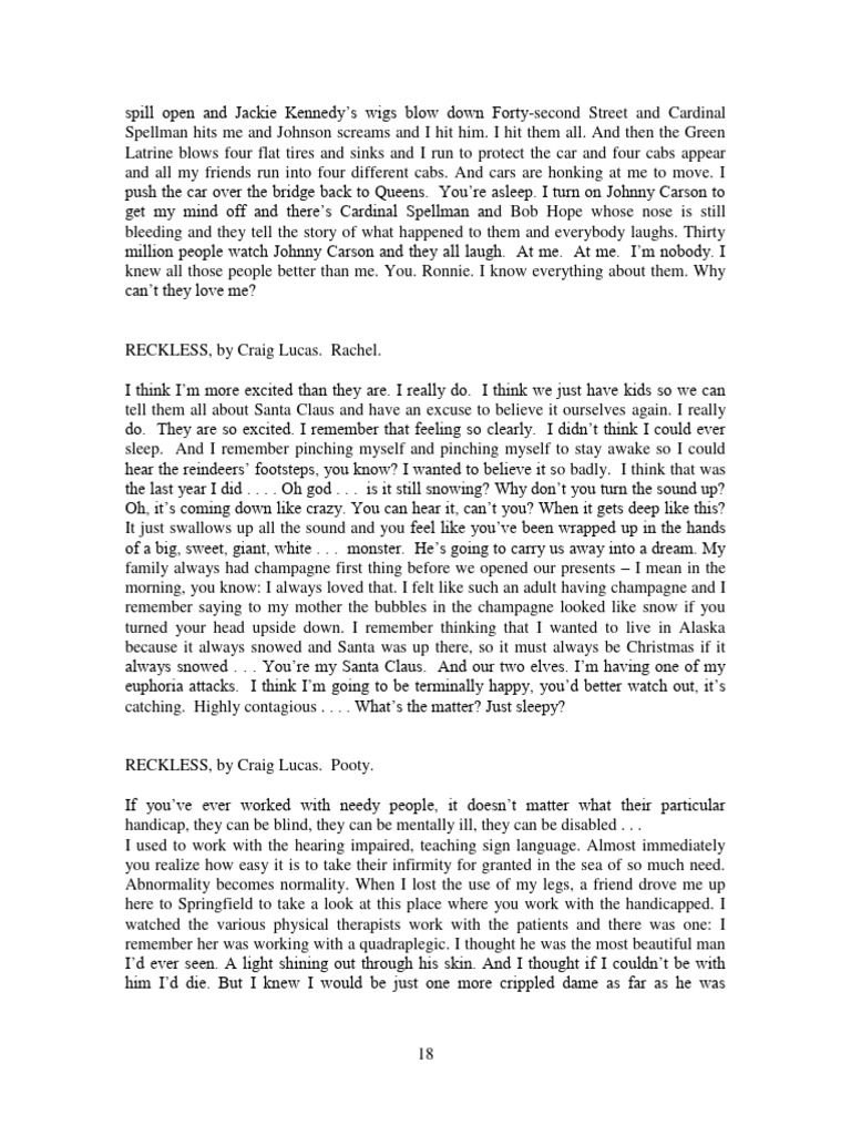 Reckless: Monologues from Craig Lucas | PDF