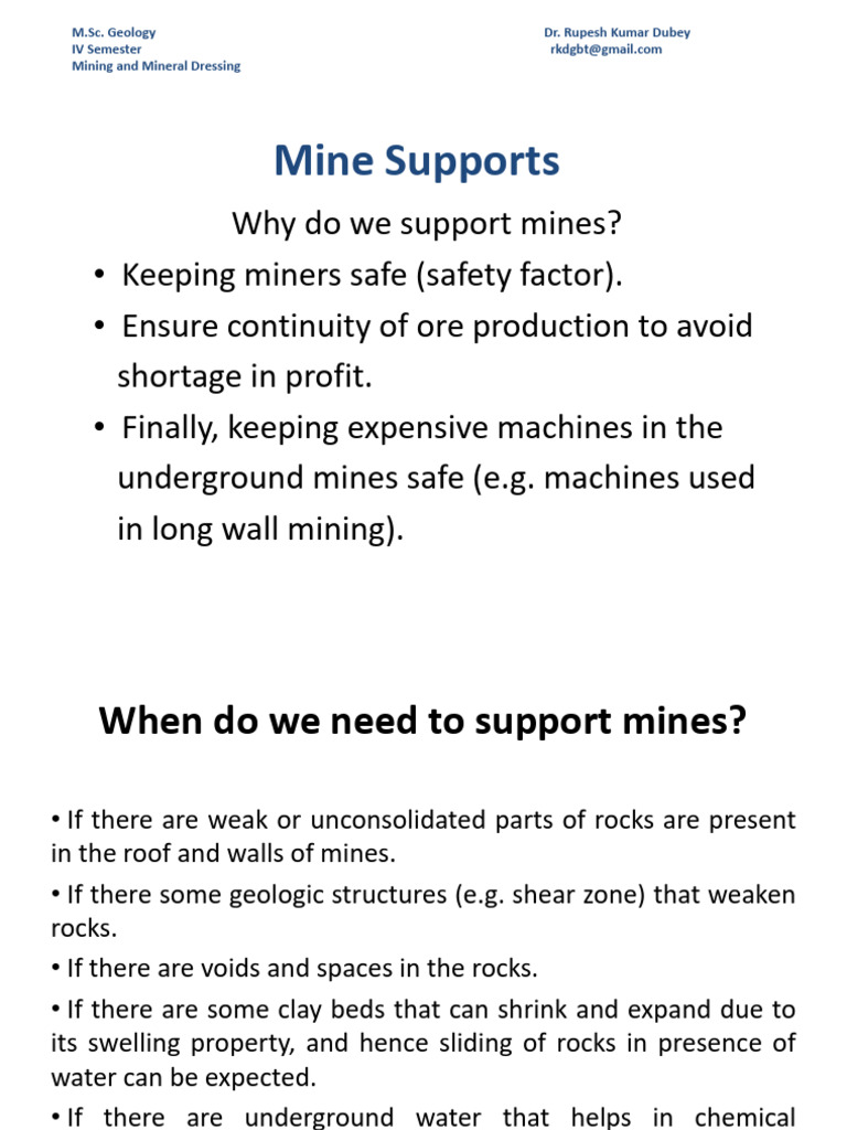 M.SC IV Sem. Geology Mine Supports Mining Mineral Dressing by Dr ...