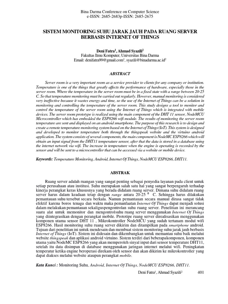 Sistem Monitoring Suhu Jarak Jauh Pada Ruang Server Berbasis Internet ...