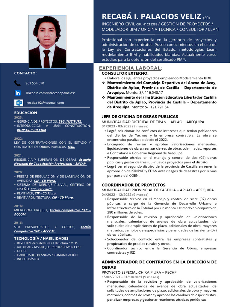 Recaba - CV | PDF | Ingeniero civil | Gestión de proyectos
