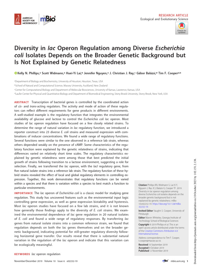 Phillips Et Al 2019 Diversity in Lac Operon Regulation Among Diverse ...