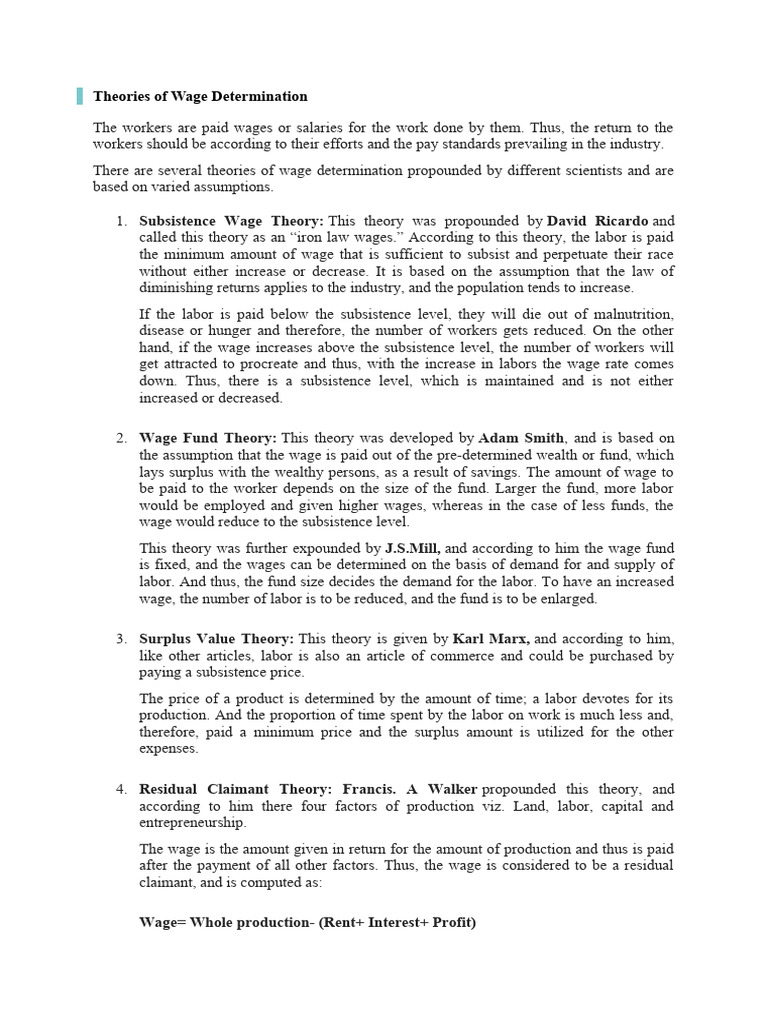 Theories of Wage Determination | PDF | Labour Economics | Wage